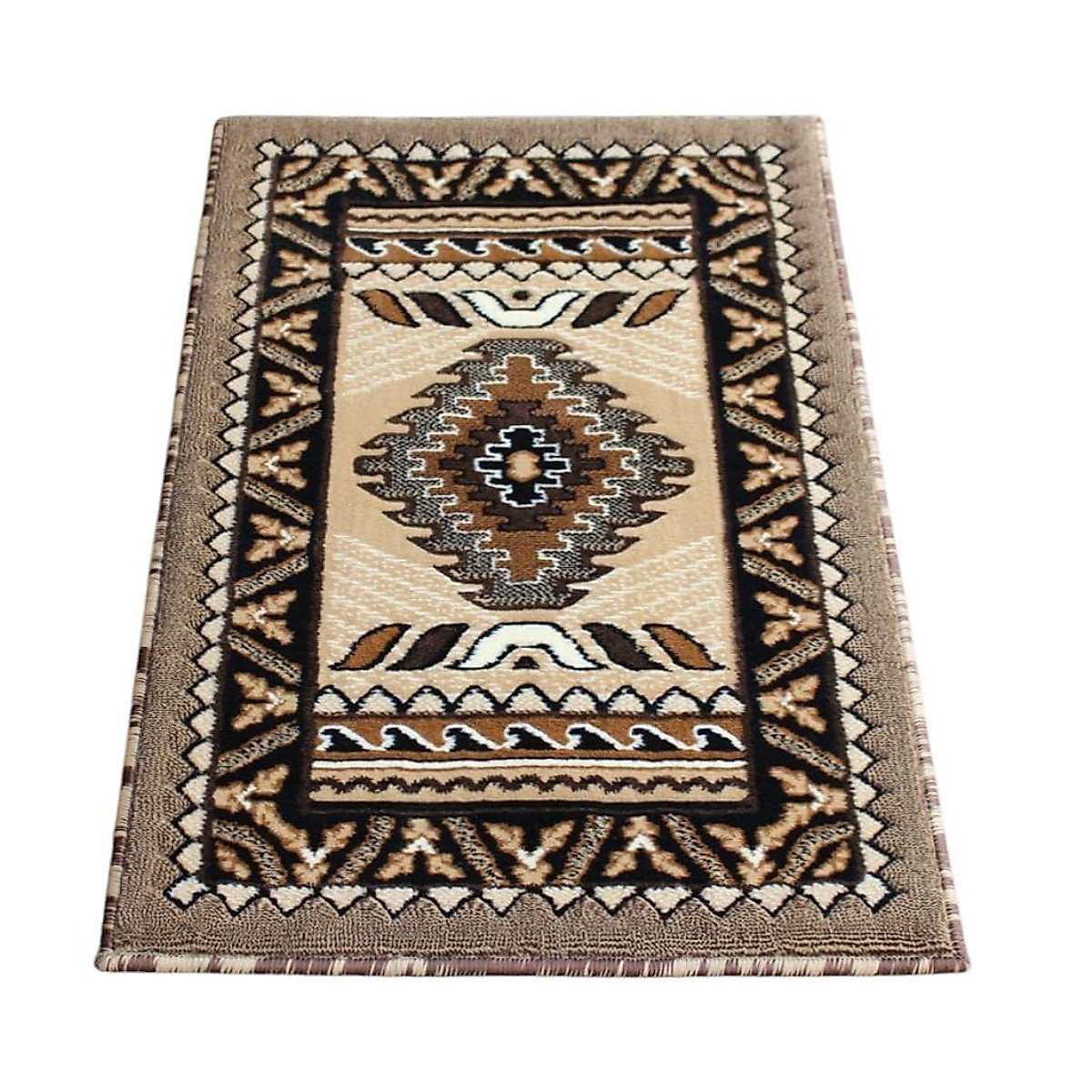 YHSF South West Native American Area Rug D143 - Easy Clean, Thick, Soft, Durable Tribal Indian Inspired Kingdom Design Runner Rug for Bedroom/Living Room and More - Berber, 2 Feet x 3 Feet 4 in