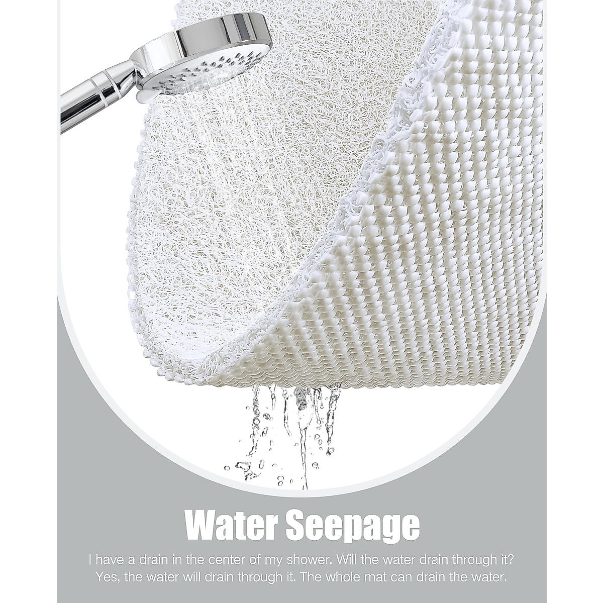 OTHWAY Shower Mat Non Slip without Suction Cups, Quick Drying Bathtub Mat Non Slip for Shower Bathroom, PVC Loofah Shower Mat for Wet Areas (White, 16" x 24")