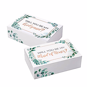 Pop Fizz Designs Bridesmaid Proposal Box Set I 6 Pack I 1 Maid of Honor Proposal Box and 5 Will You be My Bridesmaid Boxes I Greenery with Rose Gold Foil Bridesmaid Box for Bridesmaid Gifts