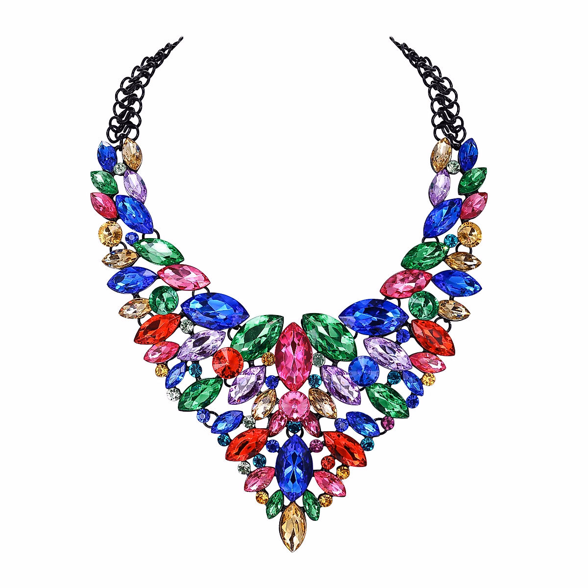 Flyonce Rhinestone Chunky Collar Necklace, Multicolor Crystal Costume Statement Jewelry for Women