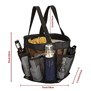 HAOGUAGUA Mesh Shower Caddy Tote Bag 8 Pockets, Hanging Portable Toiletry Bag for Men and Women, College Dorm Essentials Quick Dry Bath Organizer for College Dorms, Gym, Camp (Black)