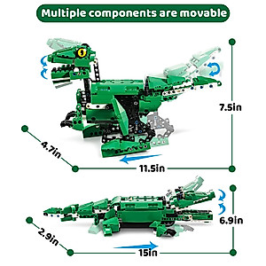 QLT Dinosaur Building Toy, Compatible with Lego, Moved by Gesture or Voice Control, STEM Building Kit Best Gift for Jurassic Lovers Age 8 9 10 11 12+