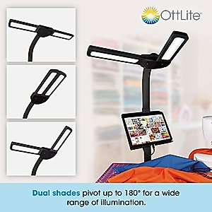 OttLite Dual Shade LED Standing Floor Lamp with Adjustable Stand - Wide Range of Illumination with Built-in 2.1A USB Charging Port and Flexible Neck - 4 Brightness Settings for Reading & Studying