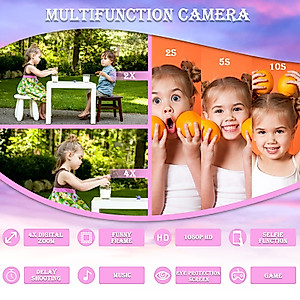Colofree Kids Camera, Kids Digital Camera for Age 3-5 Boys/Girls, Toddler Camera for 6 7 8 9 10 11 12 Year Old Christmas Birthday Festival Gifts, Kids Camera Toys with 32G TF Card (Pink-03)