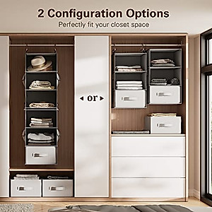 Pipishell 6-Shelf Hanging Closet Organizer, Closet Hanging Shelves with 2 Separable 3-Tier Shelves, Closet Storage Organizer with 3 Removable Drawers for Bedroom, Dorm Room, Camper and Nursery