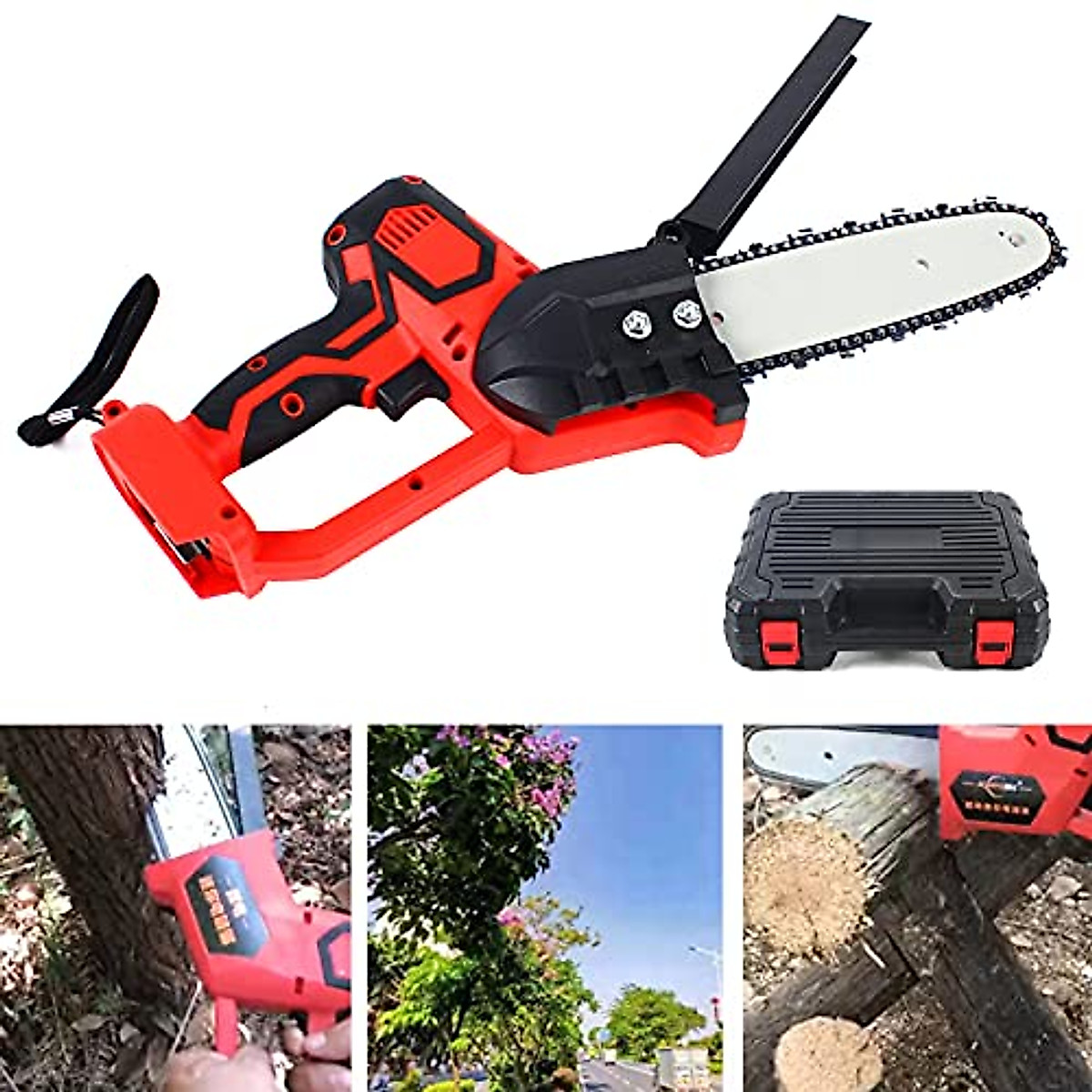 Mini Electric Chain Saw 8 inch 18V 800W Handheld Chainsaw Portable Tree Cutting Chain Saw Power Tool Small Tree Bush Branch Wood Cutter Garden Chain Saw Electric Wood Cutting Chainsaw