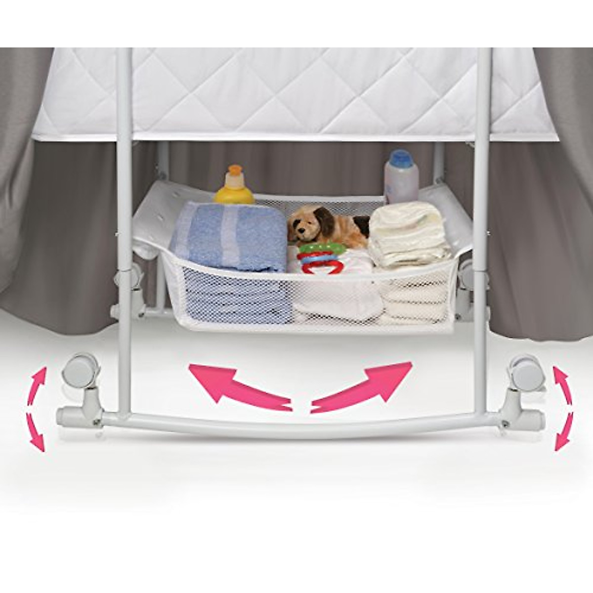 Wishes Oval Rocking Baby Bassinet with Bedding, Storage, and Pad