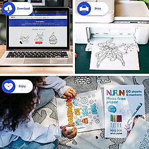 NuFun Activities Mess Free Set - Kids Create No Mess Wonders with Special Coloring Paper, Gift for Toddlers and Kids, 50 Blank Pages and 6 Markers