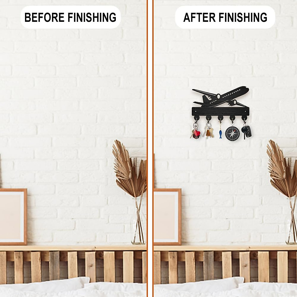 MAYJOYDIY Wooden Airplane Coat Hook Wall Mounted 11.8×6.8inch Aircraft Key Holder for Wall Decorative Black Key Hanger 5 Alloy Hooks for Gift Entryway Bedroom Living Room Office