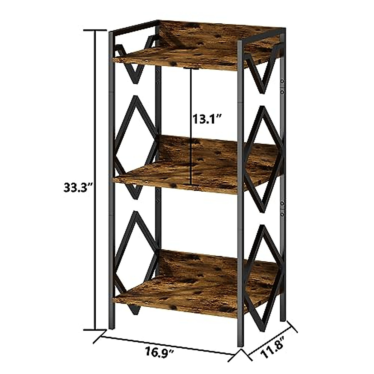 GILLAS 3 Tier Bookshelf for Small Space, Metal Shelving Unit for Book Storage Organizer for Office Living Room Bedroom, Rustic Short Stand Bookcase, End Table, Black