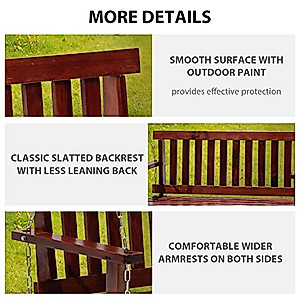 Wooden Porch Swing Chair, 48" Patio Swing Hanging Chair Outdoor Swings for Adults/Kids, Heavy Duty Swing Outdoor Swing with Hanging Chains & Reclined Backrest for Outdoor Patio Garden Yard, 800 lbs