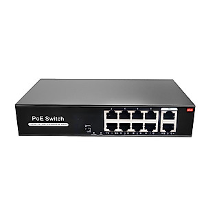 8 Port PoE Switch with 2 Uplink, 802.3af/at PoE+ 100Mbps, 100W Built-in Power, Extend to 250 Meter, Metal Plug & Play, Unmanaged POE Switch