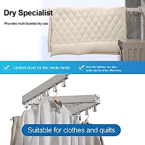 VALLNEI Drying Rack, Foldable (Tri-Fold) Retractable, Wall-Mounted Iaundry Drying Rack, Space-Saving Drying Rack, Suitable for Bathrooms, Laundry Rooms, Balconies