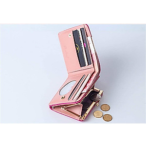 Small Wallets for Women Sweet Clutch Purse Heart Decoration Ladies Card Coin Holder (Red)