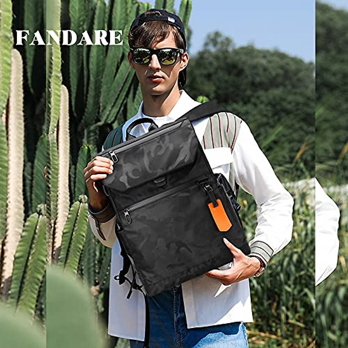 FANDARE Laptop Backpack Business Travel Laptop Backpack Bag with USB Charging Port Large Lightweight College High School Bag Work Bag Waterproof Nylon Camo