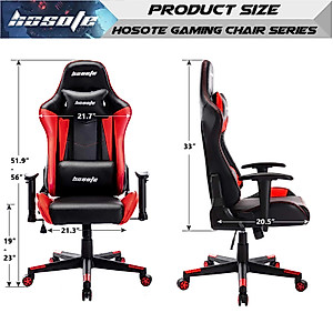 Hosote Ergonomic Gaming Chair for Adults, High Back Racing Computer Gaming Chair, E-Sports Gamer Chair, Big and Tall Video Gaming Chair, PU Leather Desk Chair Task Chair Office Chair(Red)