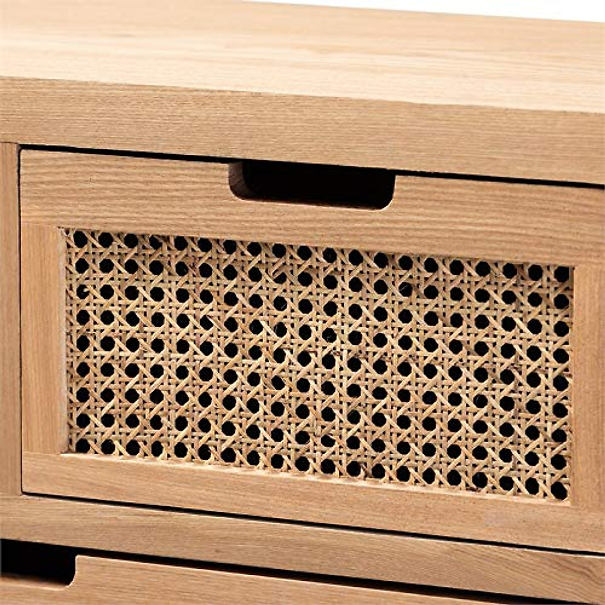 Baxton Studio Alina Medium Oak Finished Wood and Rattan 4-Drawer Accent Chest