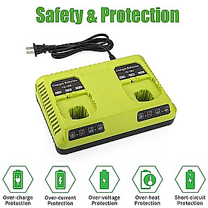 Upgraded 7.0Ah 18V Batteries & Dual Charger Combo for Ryobi 18V Battery and P117 Charger, Cell9102 Compatible with Ryobi 18V ONE + P108 P107 P104 P105 P102 P103 Tools Charger with 260051002 P117 P118