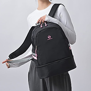 Women Sports Backpack Gym Bag with Shoe Compartment Wet Pocket Travel Backpacks Lightweight Water Resistant Workout Bag (9270-Pink&Black) 17 inch