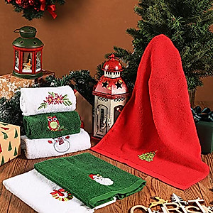 Set of 6 Mix 12 x 18 Inches Christmas Bath Towels Embroidery Hand Towels Christmas Towels Bathroom Dish Towels Soft Kitchen Wash Cloths Towels for Bathroom Kitchen Towels Gift
