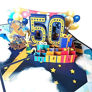 UVATAHONA 3D Pop Up Birthday Cards, Happy 50th Birthday Card for Him or Her, Cheers 50 Years Old Birthday Greeting Cards Best for Husband, Wife, Mom, Dad, Sister, Brother, Friend