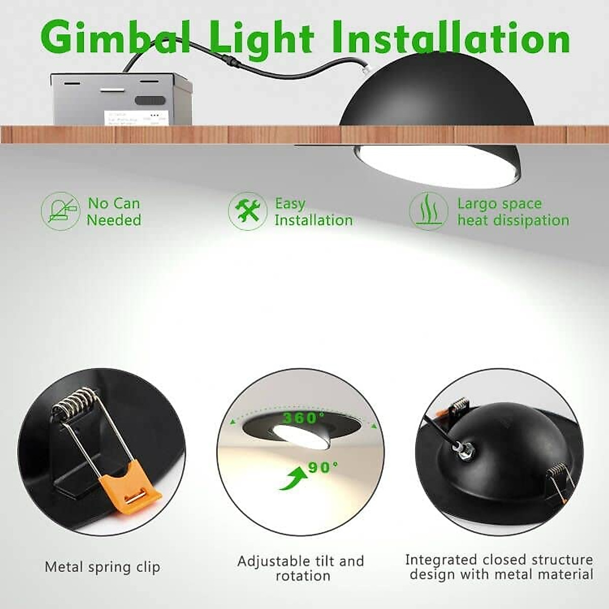 bulbeats 12Pack 𝗠𝗲𝘁𝗮𝗹 6 Inch Gimbal LED Recessed Lighting, Recessed Lighting 6 inch 12W 1200LM Super Bright Angled Recessed Lighting 3000K/4000K/5000K Directional Downight