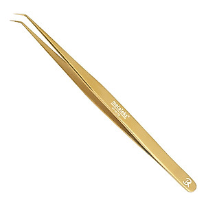 14cm Metaleks Lash Tweezers Japanese Steel Lash Extension Tweezers 45 Degree Angular Tip. (Golden Titanium Coated.)