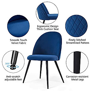 Homedot Dining Chair Set of 4 Simple Design Home Chair Armless Living Chair for Dining Table,Upholstered Chair Velvet Comfortable Bedroom Chair with Stainless Metal Legs for Unisex,Navy Blue