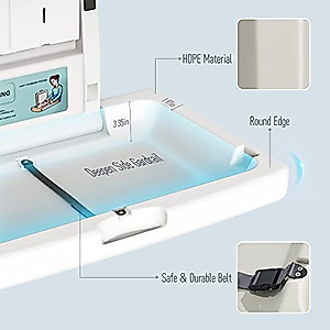 PLUSSEN Baby Changing Station Wall Mounted, Fold Down Commercial Baby Changing Station with Adjustable Safety Strap, Storage Box,Horizontal-X1005