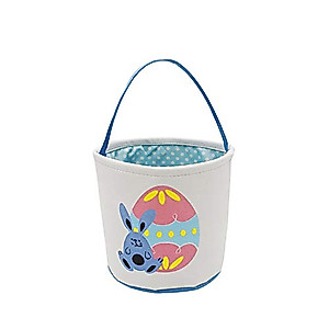 3 Pcs Easter Bunny Basket Egg Bags for Kids,Canvas Bunny Printing Tote Bags Buckets for Easter (egg multicolor)