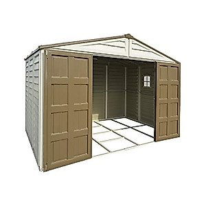Duramax 0638801402145 Woodbridge Plus 10.5 x 8 Plastic Garden Shed with Foundation Kit & Fixed Window Brown-15 Years Warranty, 10x8, Brown & Ivory