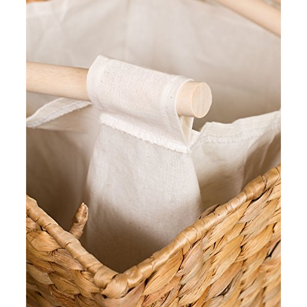 BirdRock Home Water Hyacinth Laundry Hamper Divided Interior (Natural) - Eco Friendly - Made of Hand Woven Hyacinth Fibers - Includes Two Removable Cotton Liners Bag - Wicker Laundry Basket with Lid