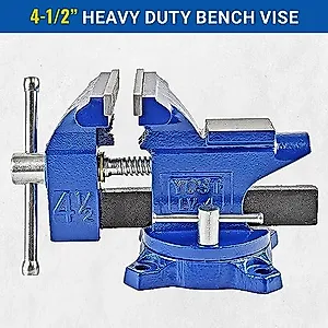 Yost Vises LV-4 Homeowner's Vise | 4.5 Inch Jaw Width with a 3 Inch Jaw Opening Home Vise | Secure Grip with Swivel Base | Assembled with a Combination of Powder Coated Cast Iron and Steel | Blue