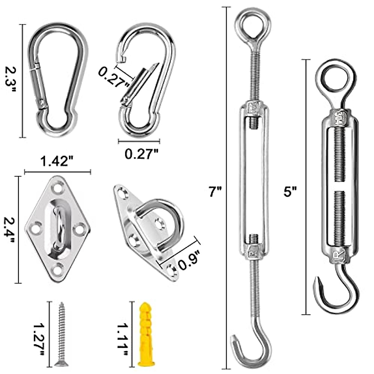 GOOSUO Shade Sail Hardware Kit 5 Inches, Sail Shade Hardware Kit for Triangle and Square, Sun Shade Sails Installation kit 304 Stainless Steel for Patio Lawn Garden Outdoors