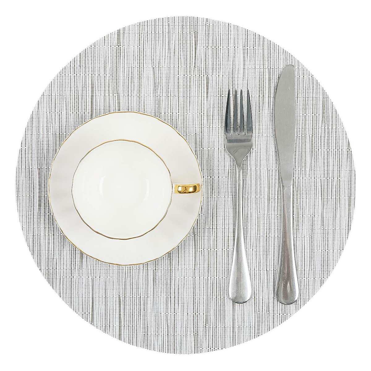 SHACOS Round Table Placemats Set of 5 Wedge Shaped Place Mat with Round Centerpiece Mat Heat Resistant Table Mats Washable (5, Gray White)