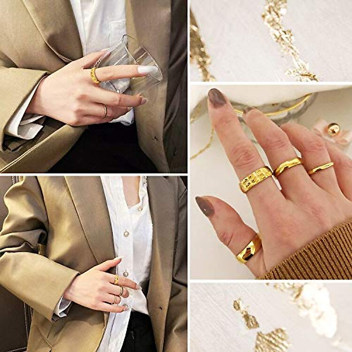 GOLDCHIC JEWELRY Basic Ring for Women, 18K Gold Plated Diamond Cut Stackable Rings Gold Band Rings for Women