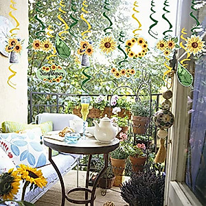 UOMNICUE 30 PCS Yellow Sunflower Hanging Foil Swirls Ceiling Streamers Wall Decor Party Supplies for Kids Birthday Baby Shower Spring Summer Flower Themed Party Decoration