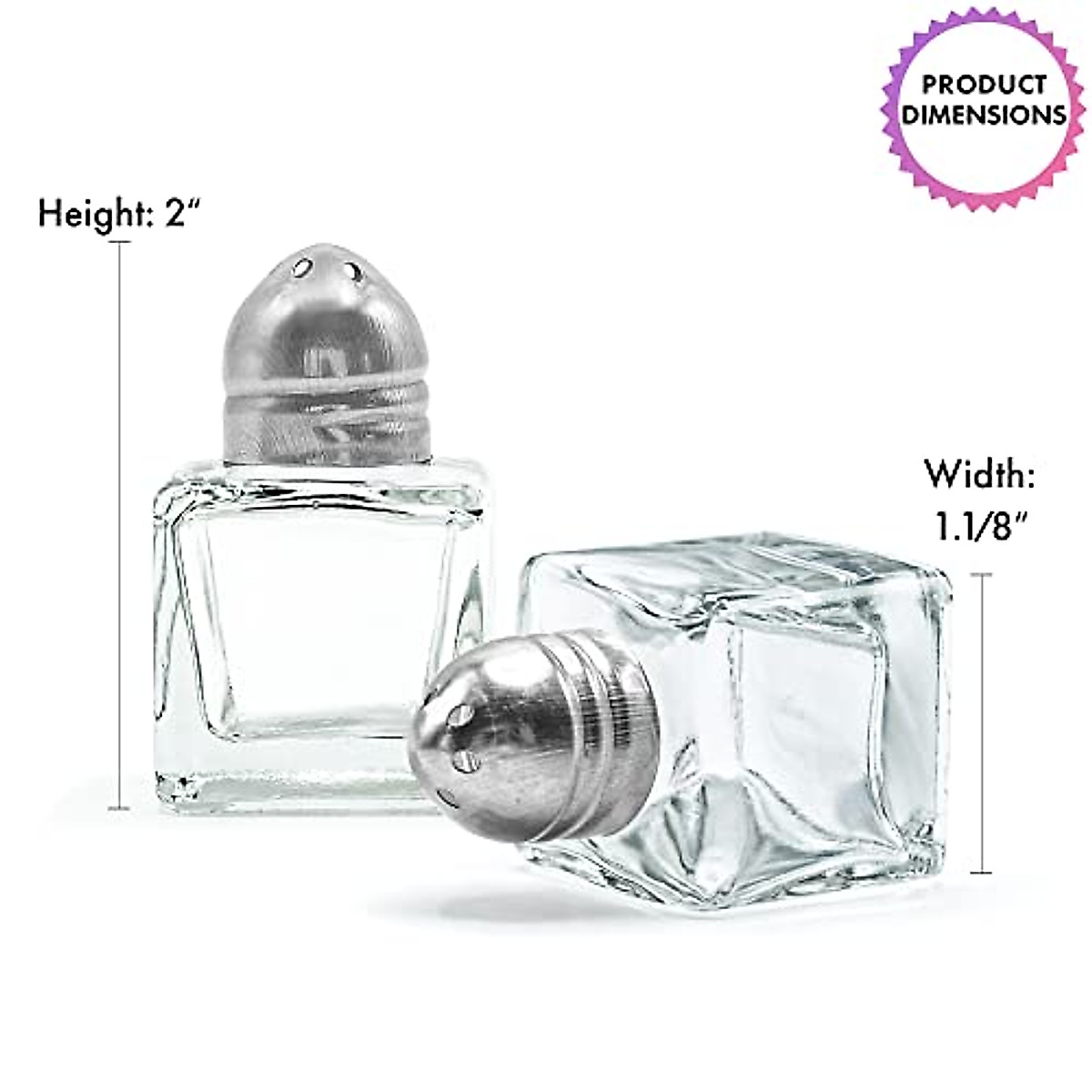 Srenta Small Salt and Pepper Shakers, Pack of 24 Bulk Salt and Pepper Shakers with Funnel Tool, Clear Glass Mini Salt and Pepper Shakers Set with Stainless Steel Tops for Wedding Table & Party, 0.5 oz