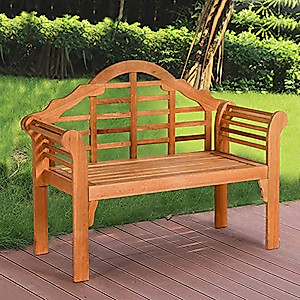 RELAX4LIFE Wooden Garden Bench for Outdoors & Indoor Patio Foldable Bench 4 Ft with Crown-Like Backrest and Curved Armrest Poolside, Porch, Balcony, Garden Eucalyptus Two Person Loveseat Chair