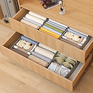 Qozary Adjustable T-Shirt Drawer Organizer Clothes Bins - 4 Pack Wardrobe Clothes Organizer, Foldable Dresser Drawer Organizers, Closet Organizers and Storage Boxes for Bra, Tank Tops, Leggings