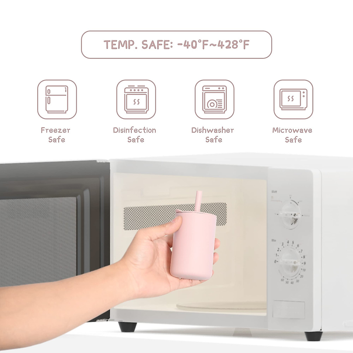 JOYIT Silicone Open Straw Cups for Toddlers | Open Cup for Baby 6 oz | Baby Training Cup (Princess-Pale Mauve)