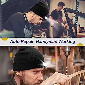 SATINIOR 12 Pcs 5 LED Light Beanie Hat Headlamp Unisex Winter Knitted Cap with Light Gifts for Men(Black)