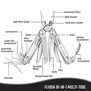 Flissa 16-in-1 Multitool Pliers & FLISSA Hunting Knife with Leather Sheath
