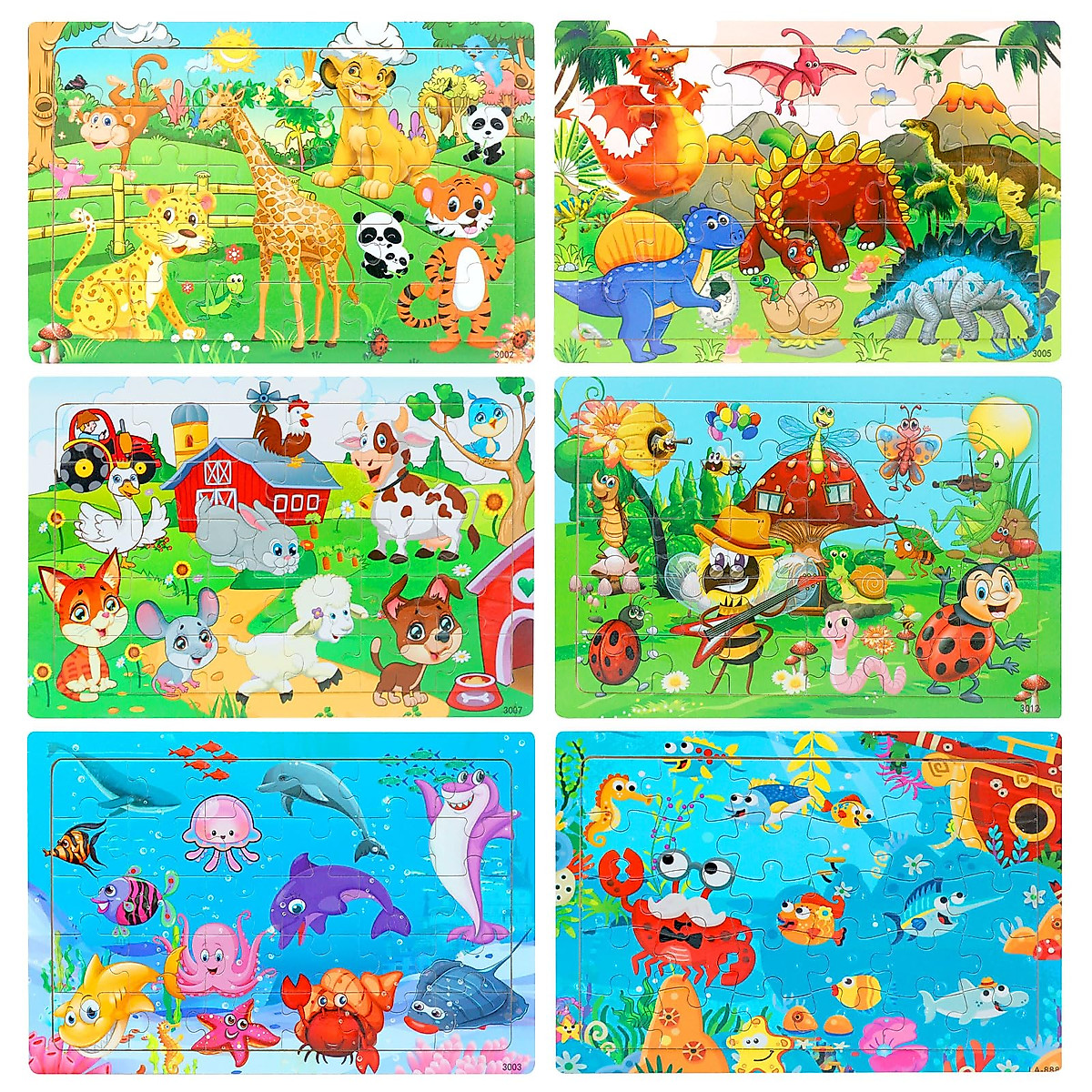 Wooden Jigsaw Puzzles for Kids Ages 3-5 Year Old, 6 Pack 30 Pieces Kids Puzzles Colorful Preschool Educational Learning Toys Present Set for Toddler Children Boys and Girls