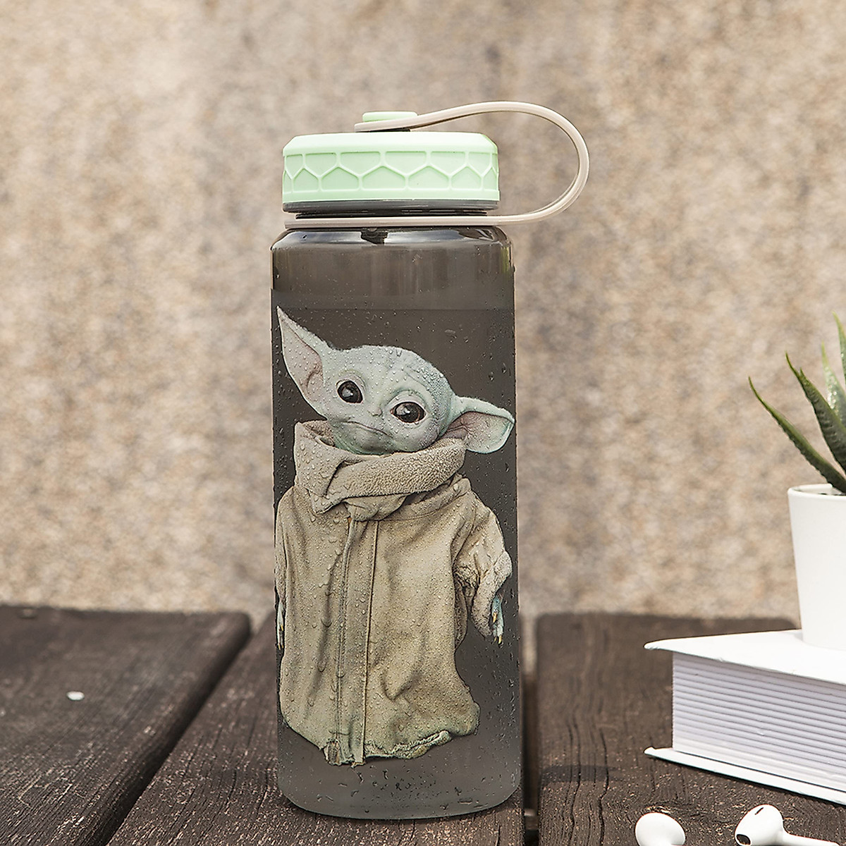 Zak Designs Star Wars The Mandalorian Durable Plastic Water Bottle - Rugged Sports Bottle with Carry Strap and Wide Chug Opening Includes Reusable Straw (36 oz, Grogu/Baby Yoda/The Child)