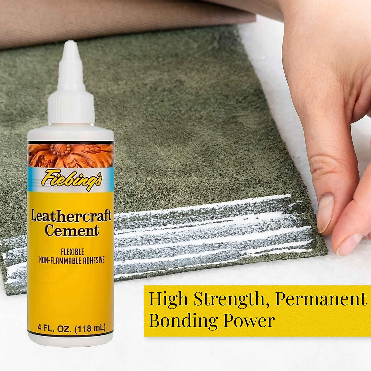 Fiebing's Leathercraft Cement - Leather Glue (4oz) - Quick Drying, High Strength, Flexible Adhesive w/Permanent Bonding for Craft or Repair for Leather Jackets, Shoes, Wallets, Furniture - Non-Toxic