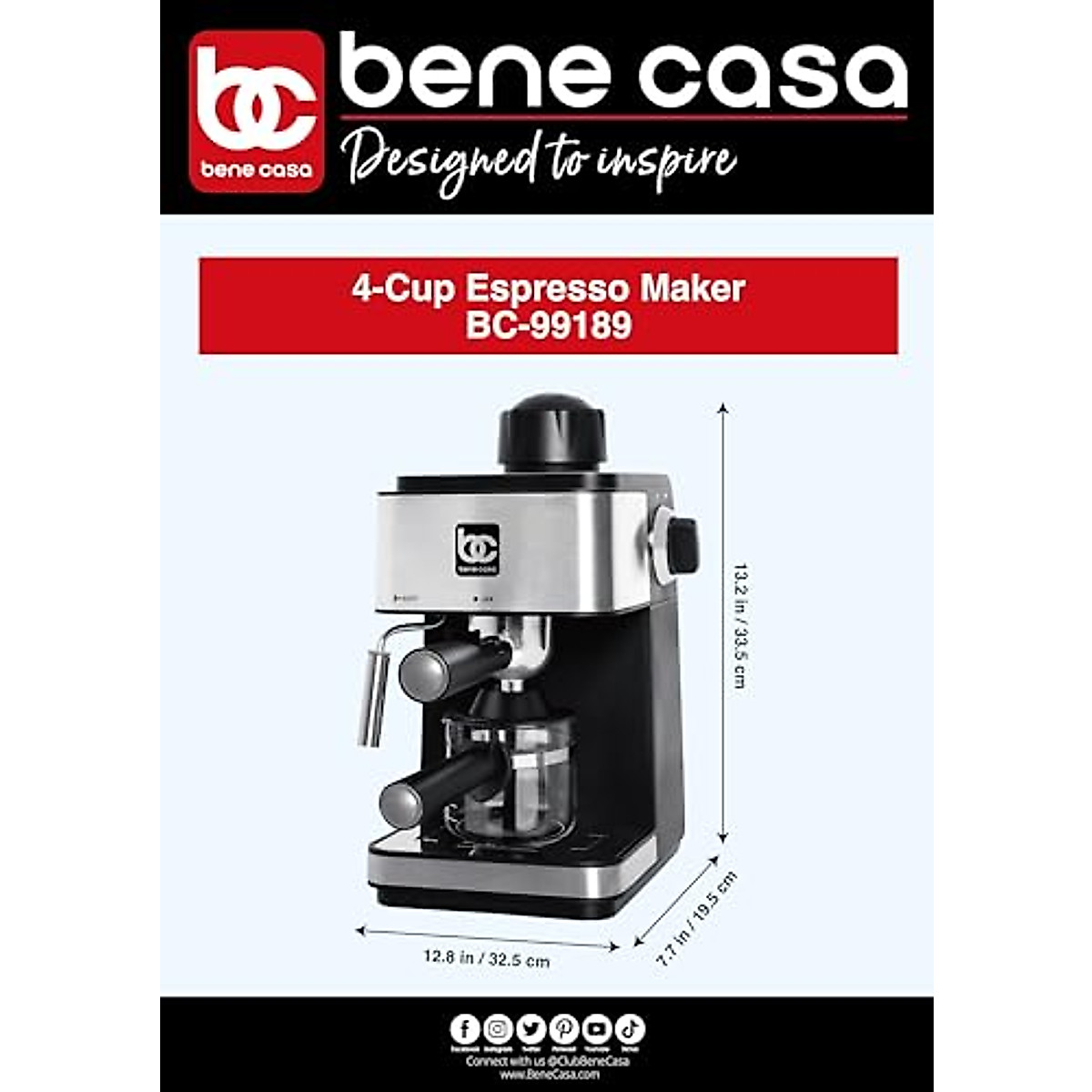 Bene Casa BC-99189 Espresso Maker, 4-Cup
