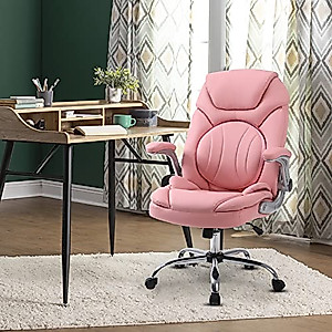 Comermax Ergonomic Executive Office Chairs with Adjustable Lumbar Support, 90-120° Rocking Managerial Chair Swivel Desk Chairs with Padded Flip-up Armrests (Pink), Medium(300lbs)