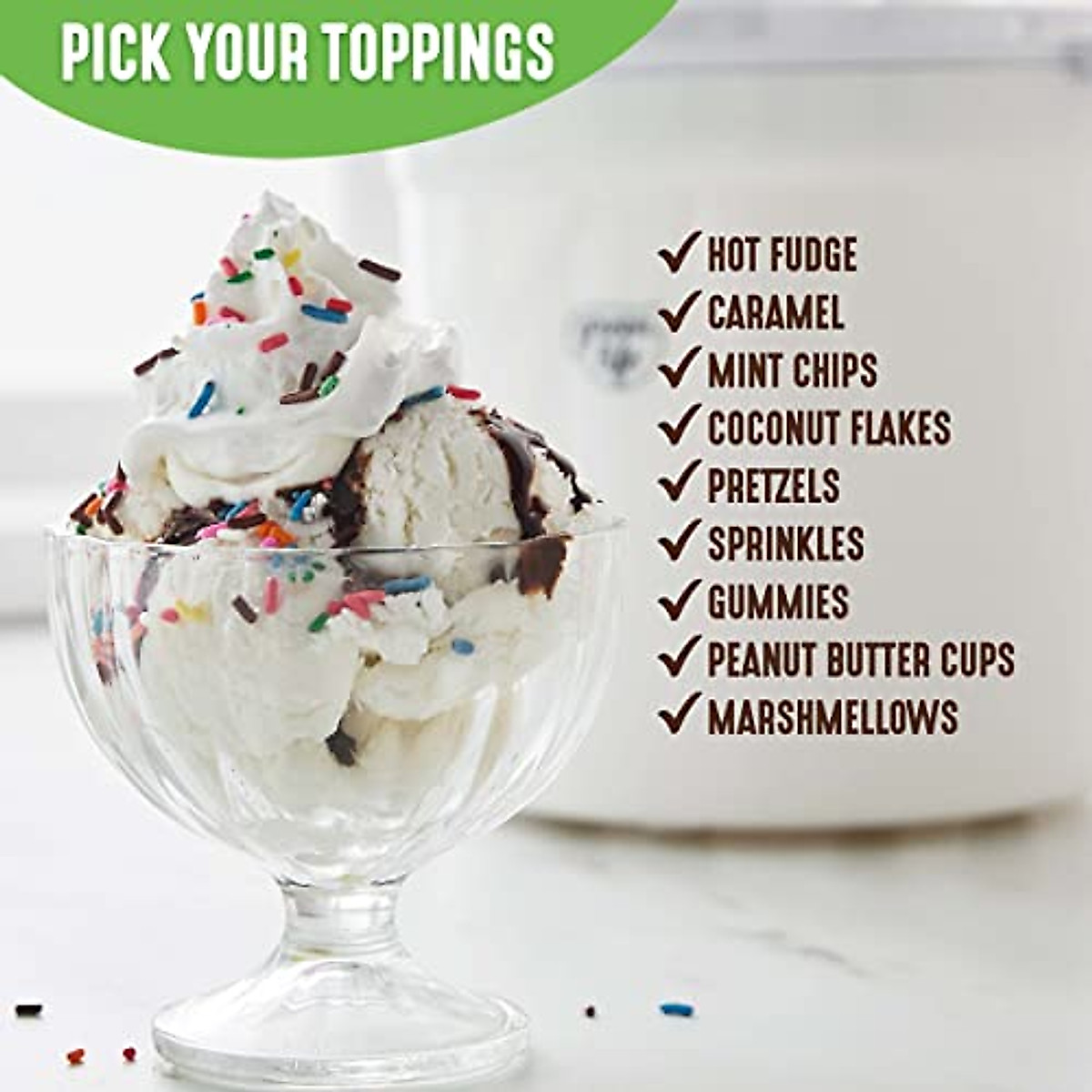 GreenLife 1.5QT Electric Ice Cream, Frozen Yogurt and Sorbet Maker with Mixing Paddle, Dishwasher Safe Parts, Easy one Switch, BPA-Free, White