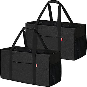 LHZK 2Pack Extra Large Utility Tote Bag with Metal Wire Frame, Reinforced Bottom Board for Pool Beach Laundry Storage